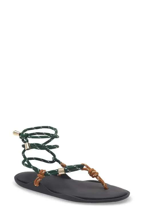 Flowze Lace-up Ropes Water Repellent Thong Slide Sandal - Hazelnut/forest Green