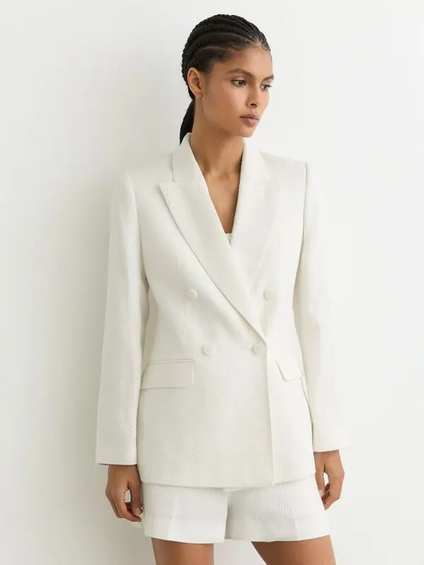 REISS Alyx Linen-blend Double-breasted Suit Jacket