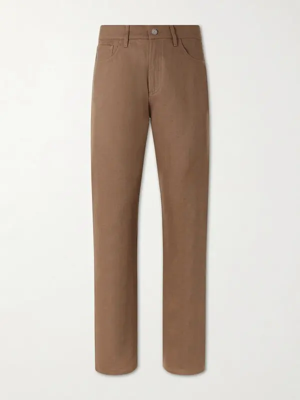Ralph Lauren Purple Label Straight-leg Cotton-linen Trousers - Brown