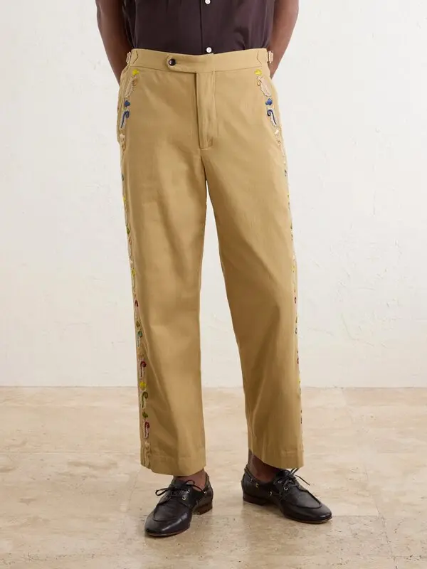 BODE Straight-leg Cotton Feather Runner Trousers - Neutrals