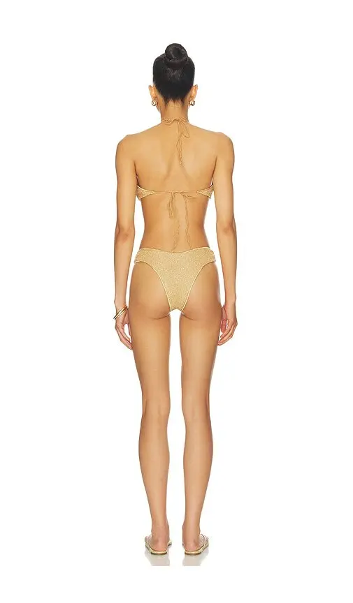 Oseree Oseeree Metallic Lumiere Stones Bandeau Bikini Set - Gold