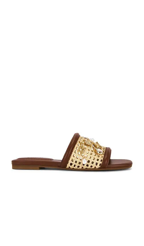 Simkhai Caspian Raffia Netted Flat Sandal In Brown - Sequoia Natural