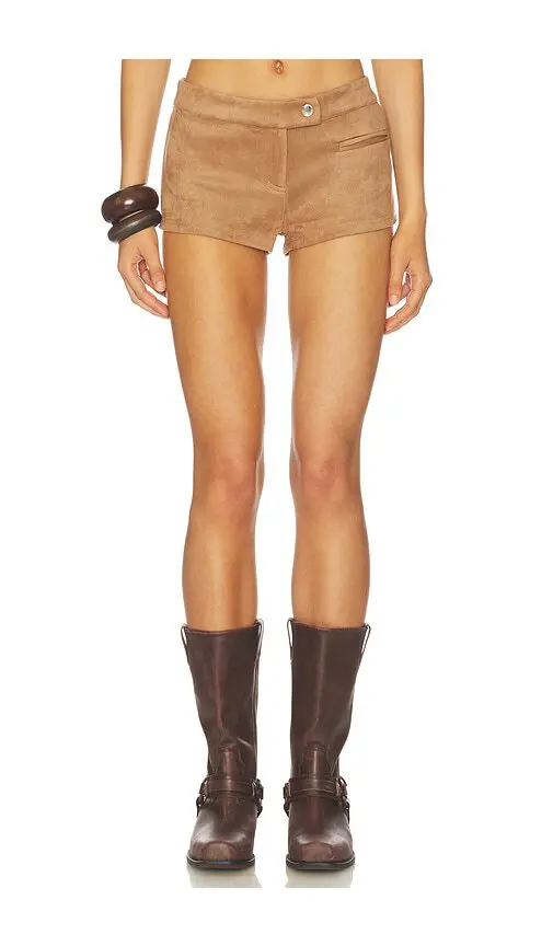 MORE TO COME Faux Suede Short - Tan