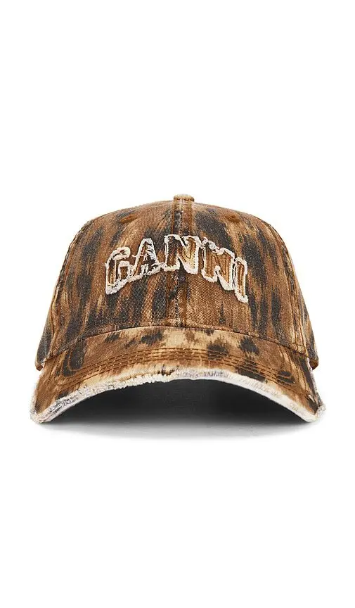 GANNI Washed Cotton Print Canvas Cap In Brown - Argan Oil