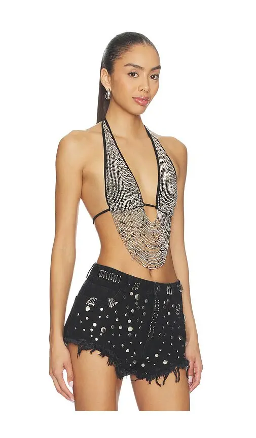 LESLIE AMON Embellished Halter Top