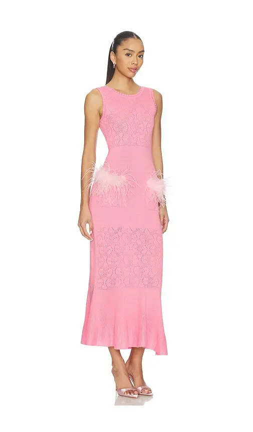 ANDREEVA Peony Knit Dress With Ostrich Feather Details - Pink