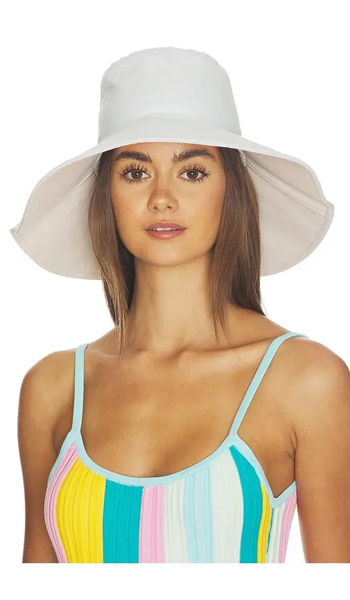 Hat Attack Reversible Canvas Sunhat In Baby Blue,white - Blue & Tan