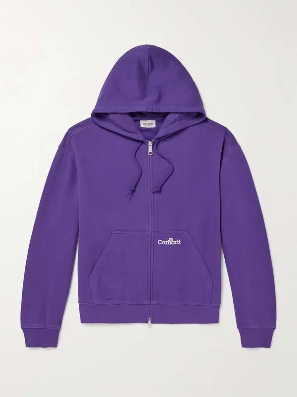 Carhartt Work In Progress Logo-embroidered Cotton-jersey Zip-up Hoodie - Purple