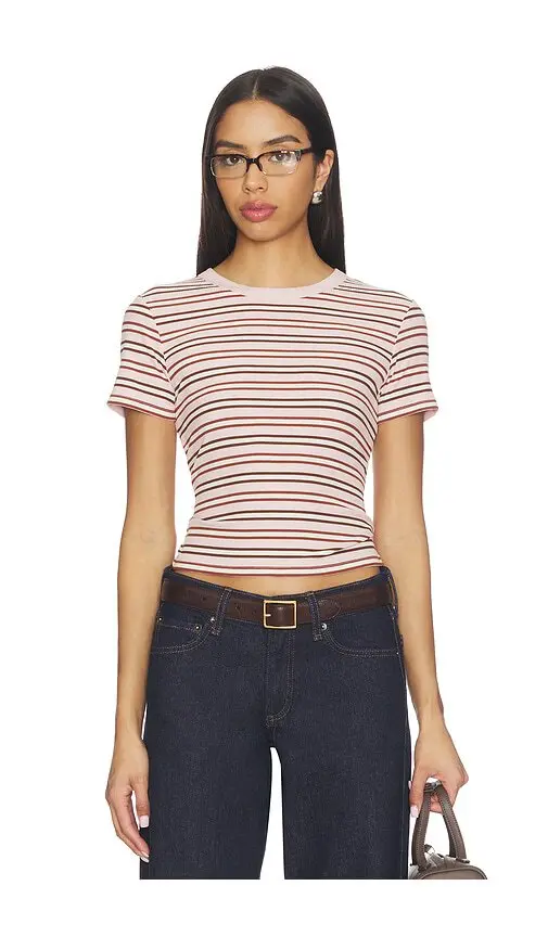 Joe's Jeans The Baby Tee In Blush,white - Blush & Ecru Stripe
