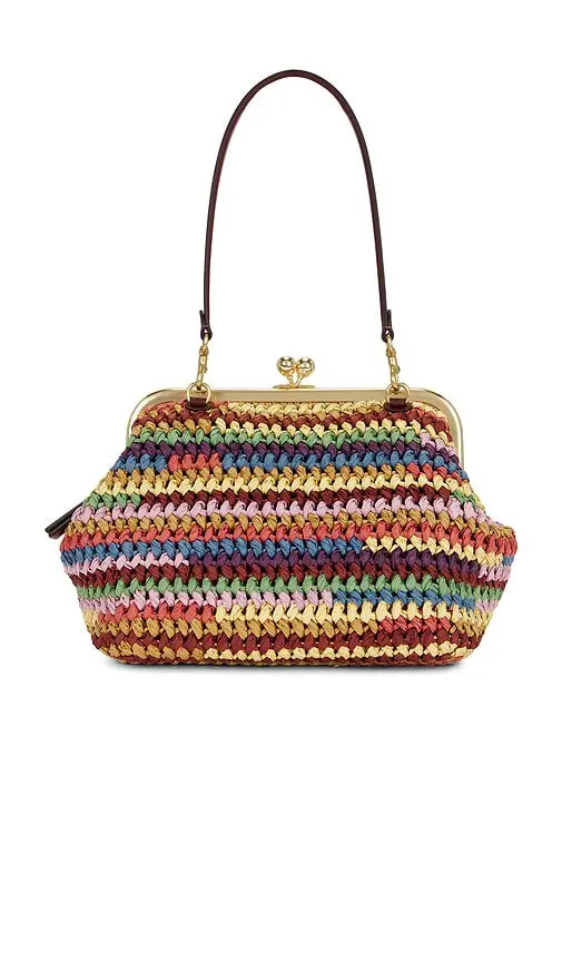 COACH Large Weave Straw Kisslock 27 Frame Bag