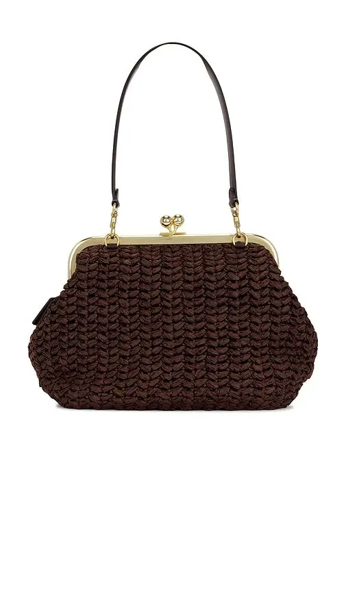COACH Large Weave Straw Kisslock Frame 27 Bag - Maple