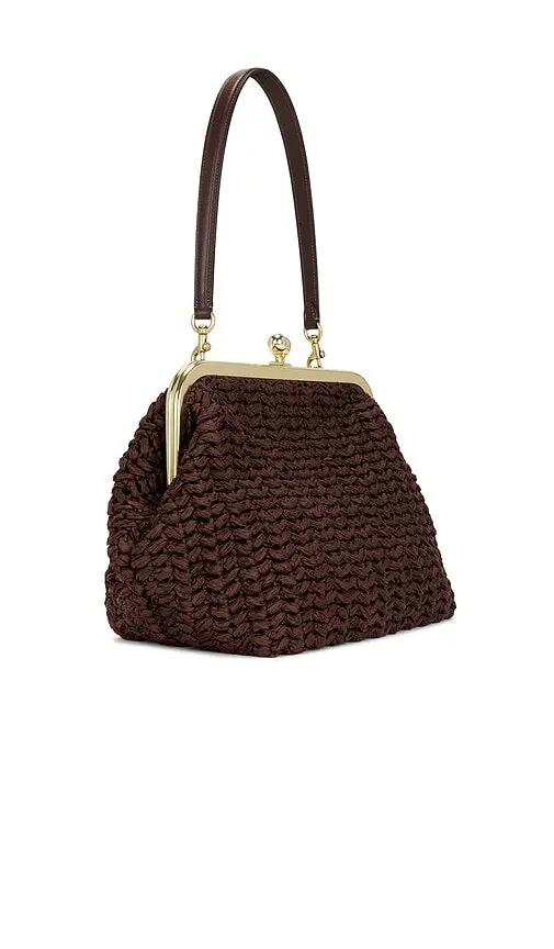 COACH Large Weave Straw Kisslock Frame 27 Bag - Maple