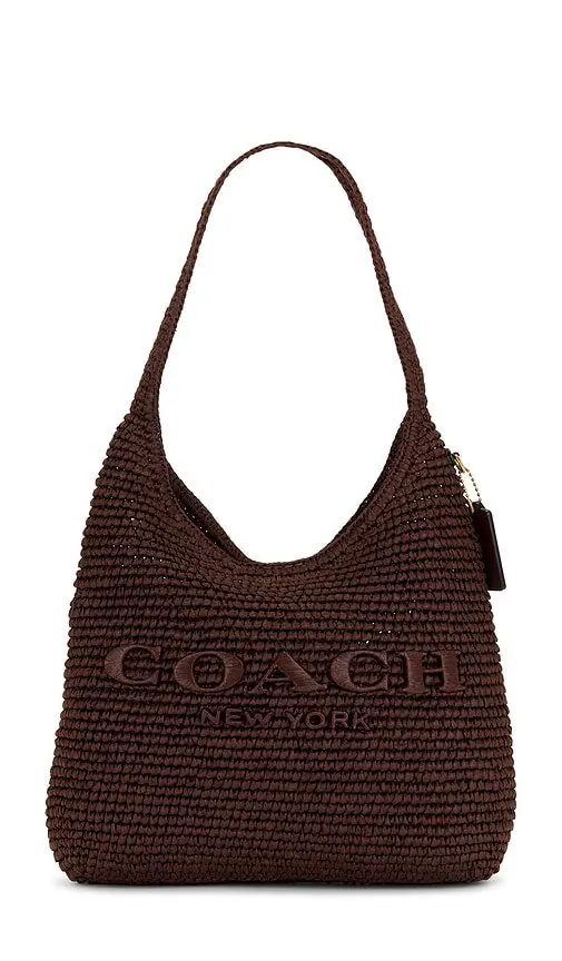 COACH Refined Weave Straw Brooklyn 28 Shoulder Bag - Maple