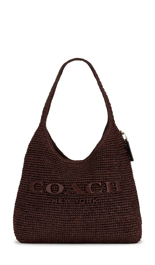 COACH Refined Weave Straw Brooklyn 34 Shoulder Bag - Maple