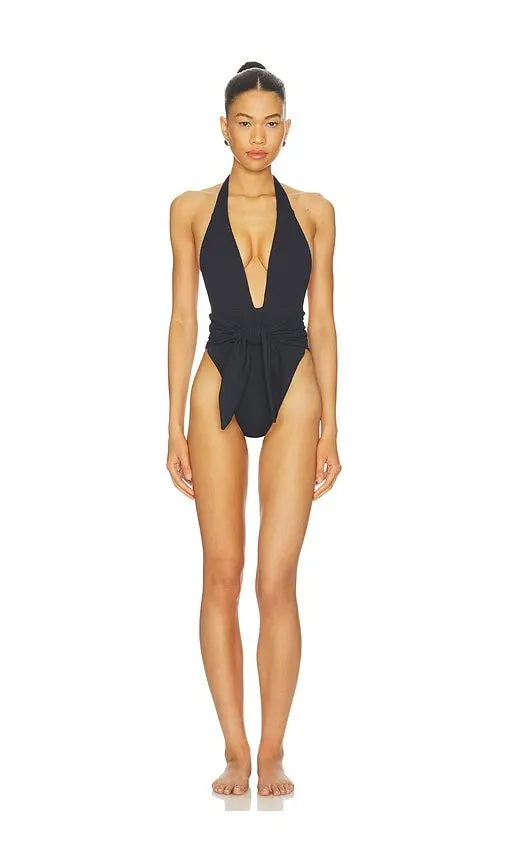 MONTCE Tropez Tie-up One-piece In Black - Black Rib