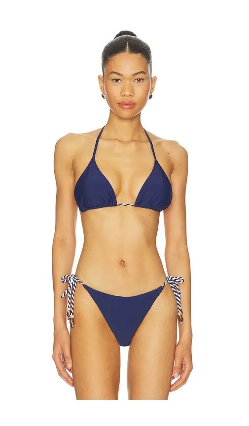 MILLY Two Tone Rope Bikini Top In Navy - Navy Multi