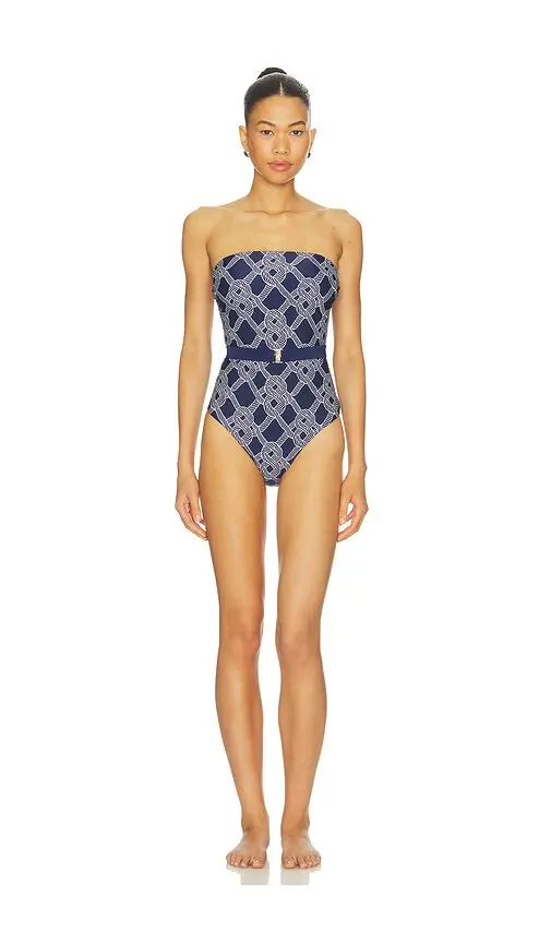 MILLY Rope Print One Piece - Navy & White