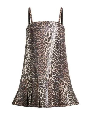 GANNI Mini Leopard-print Flared Dress - Beige