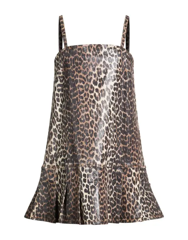 GANNI Mini Leopard-print Flared Dress - Beige