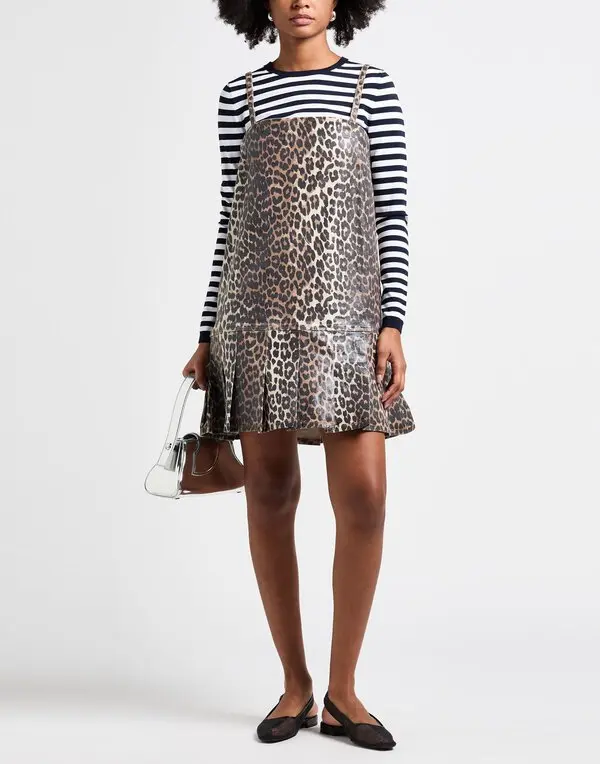 GANNI Mini Leopard-print Flared Dress - Beige