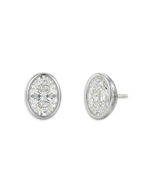 Shashi Oval Cubic Zirconia Bezel Stud Earrings - Silver