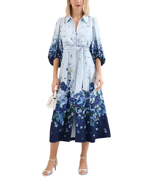 PHASE EIGHT Petite Noella Blue Floral Shirt Midaxi Dress - Pale Blue