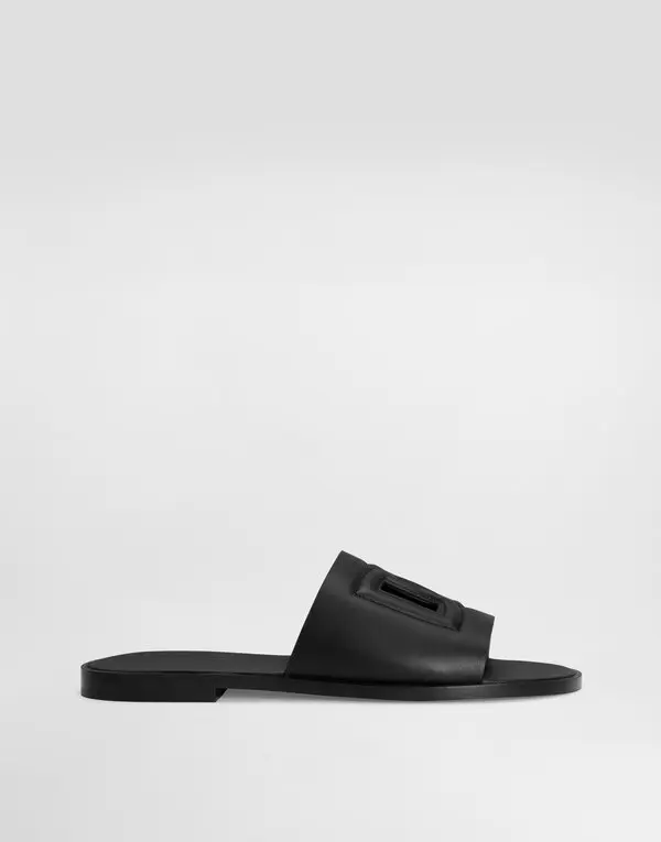 Dolce & Gabbana Calfskin Slides With Dg Logo - Black