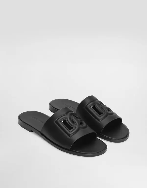 Dolce & Gabbana Calfskin Slides With Dg Logo - Black