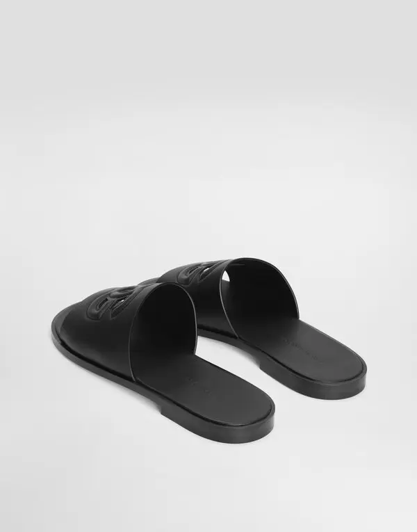 Dolce & Gabbana Calfskin Slides With Dg Logo - Black