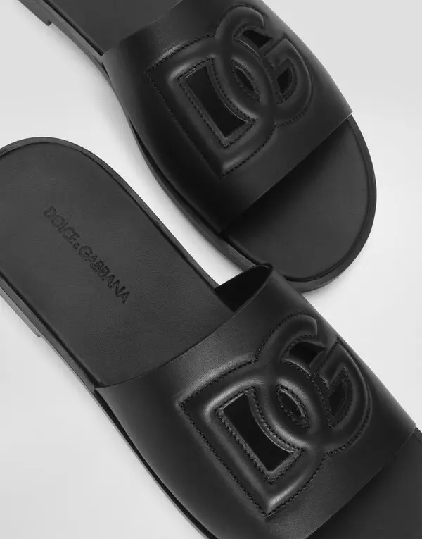 Dolce & Gabbana Calfskin Slides With Dg Logo - Black
