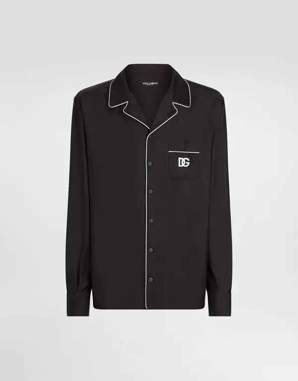 Dolce & Gabbana Silk Shirt With Dg Logo-embroidered Patch - Black