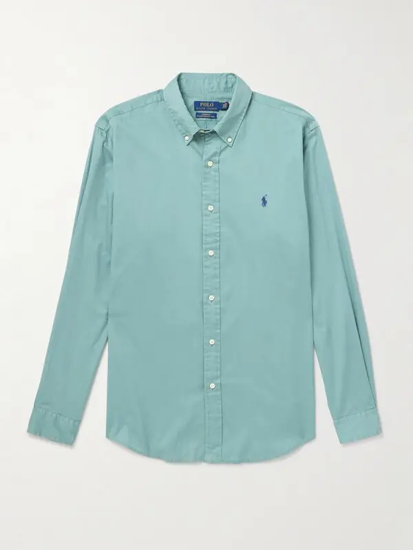 Polo Ralph Lauren Button-down Collar Logo-embroidered Cotton Shirt - Blue