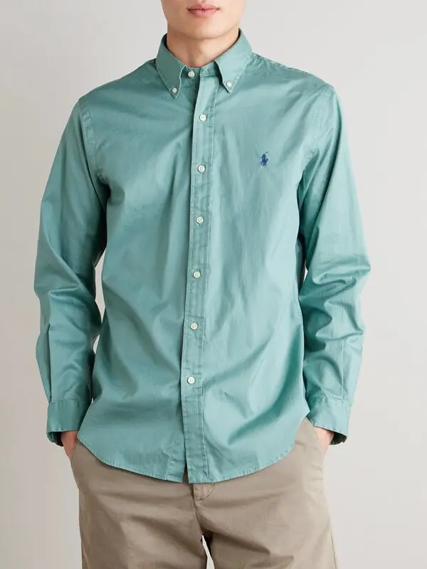 Polo Ralph Lauren Button-down Collar Logo-embroidered Cotton Shirt - Blue