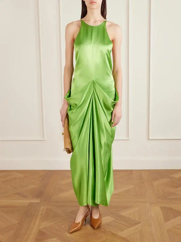 Khaite Kent Open-back Draped Maxi Dress - Green