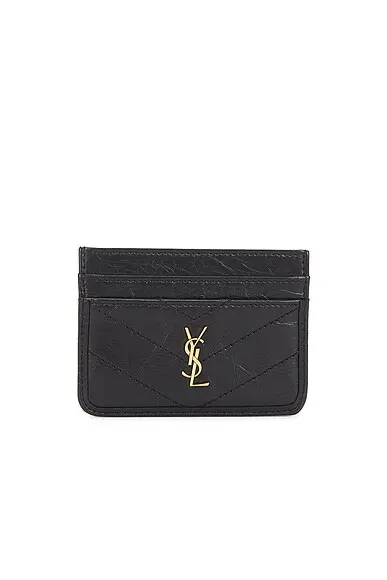 Saint Laurent Cuir Vintage Froisse Matelasse Credit Card Case - Nero