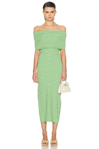 Alexis Costella Off-the-shoulder Gingham Dress - Green Gingham