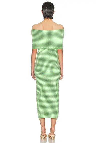 Alexis Costella Off-the-shoulder Gingham Dress - Green Gingham