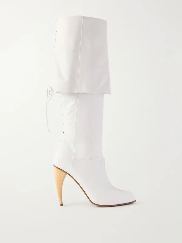 Alexander McQueen Leather Knee-high Boots With Horn-effect Heels - White
