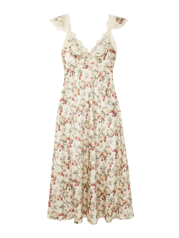 DÔEN Fiona Lace-trimmed Floral-print Silk-satin Midi Dress - Multi