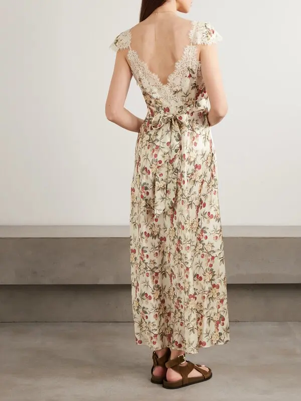 DÔEN Fiona Lace-trimmed Floral-print Silk-satin Midi Dress - Multi