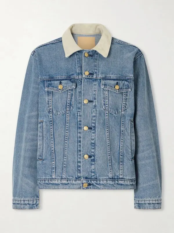 B Sides Eth Suede-trimmed Denim Jacket - Blue