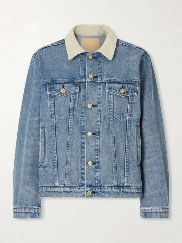 B Sides Eth Suede-trimmed Denim Jacket - Mid Denim