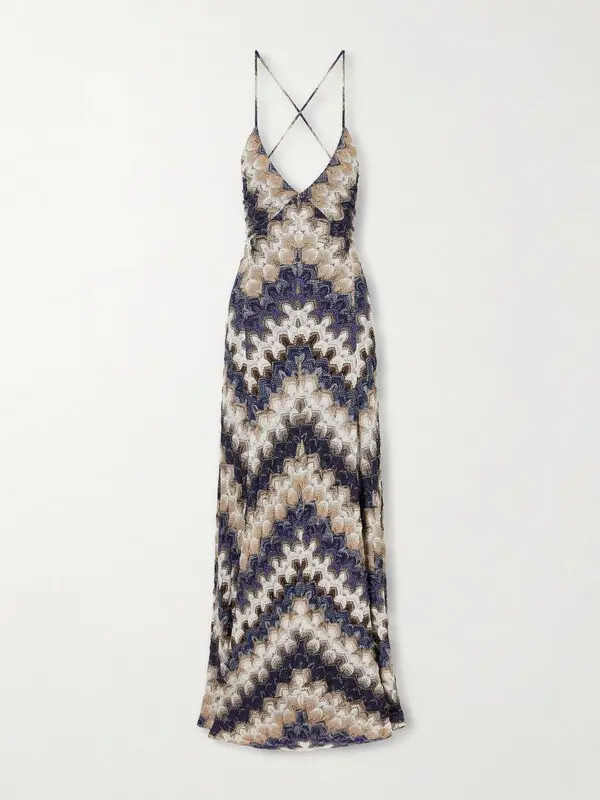 Missoni Striped Metallic Crochet-knit Maxi Dress - Blue