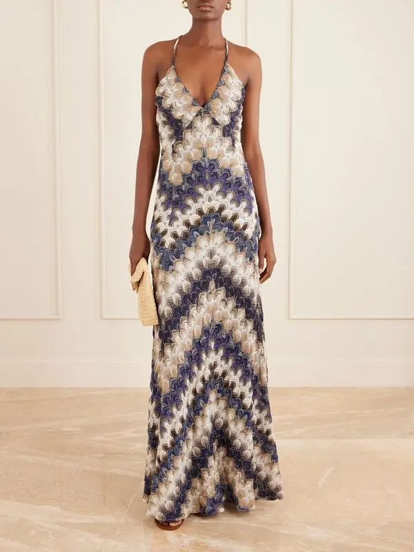 Missoni Striped Metallic Crochet-knit Maxi Dress - Blue