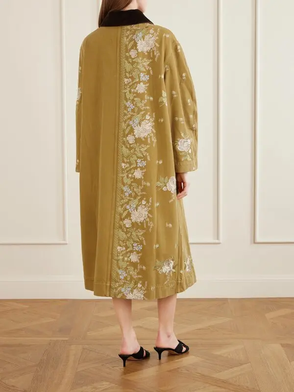 Erdem Embroidered Denim Coat - Green