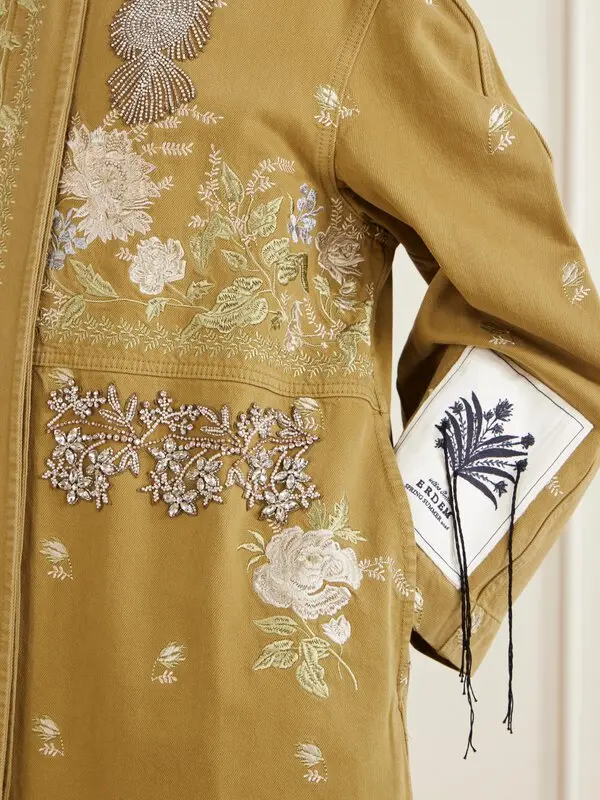 Erdem Embroidered Denim Coat - Green