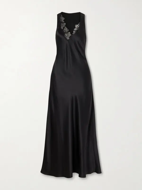 SIR. Montparnasse Lace-trimmed Silk-satin Gown - Black