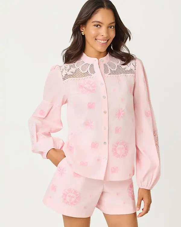 LILLY PULITZER Embroidered Long-sleeve Shirt
