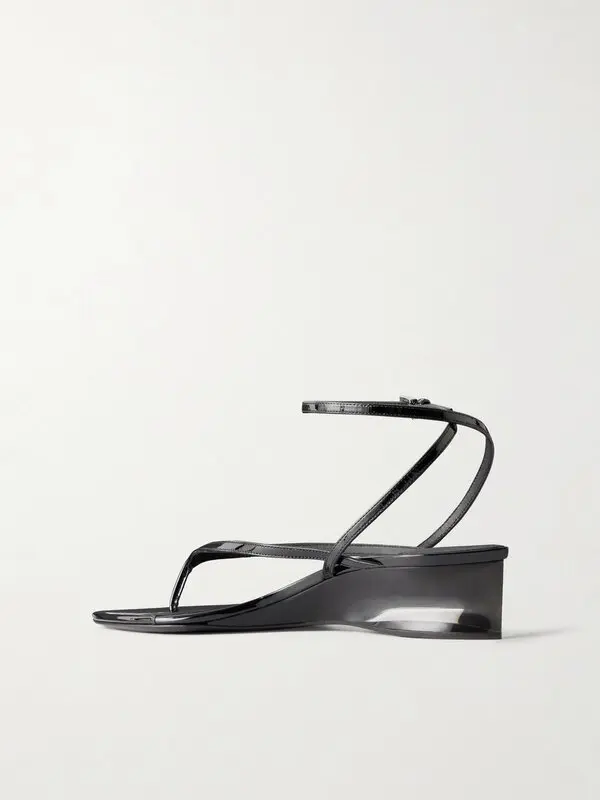 Alaïa Tong 30 Patent-leather Wedge Sandals - Black