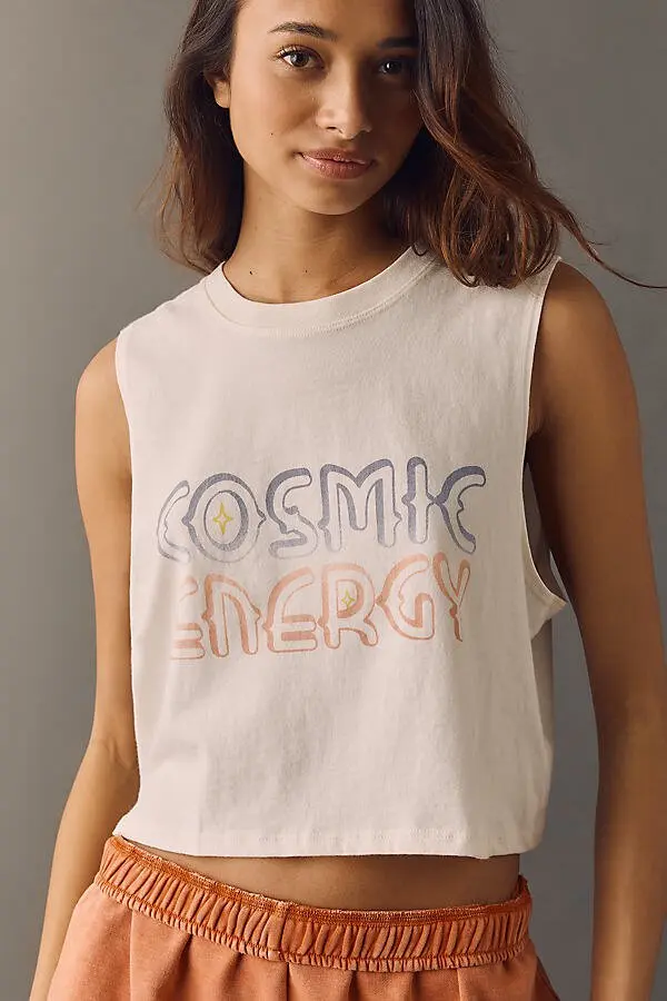 Anthropologie Cosmic Energy Graphic Tank Top - Vintage White